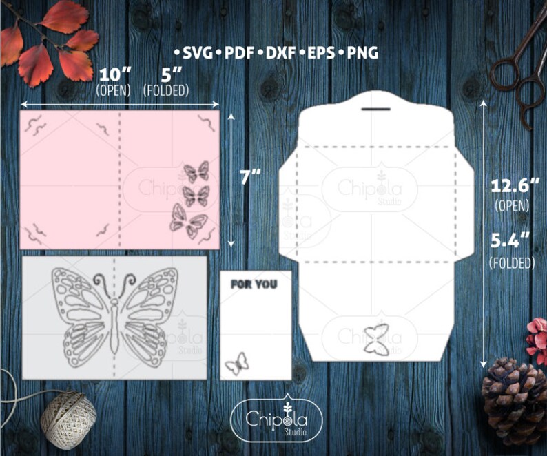 Butterfly Card With Envelope SVG Template Butterflies Card | Etsy