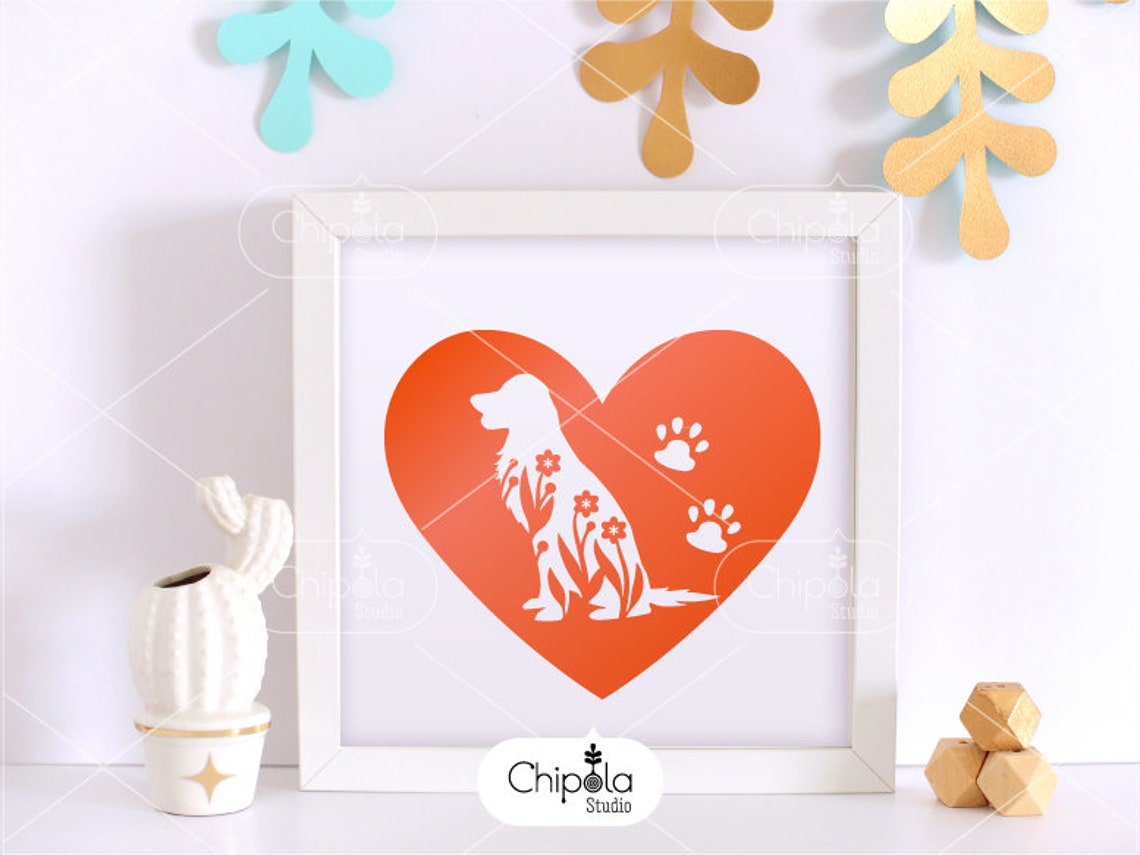 Dog Love Heart SVG Vector Cut File Floral Heart Papercut Dog - Etsy