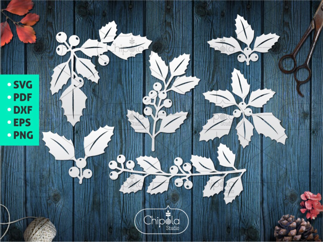 6 Holly Leaves Christmas Decoration SVG Cut File, Bundle Set Collection ...