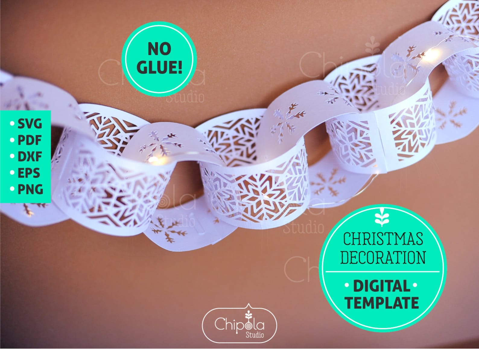 Christmas Chain Garland SVG, 3D Paper Decoration, Cut Template Download ...