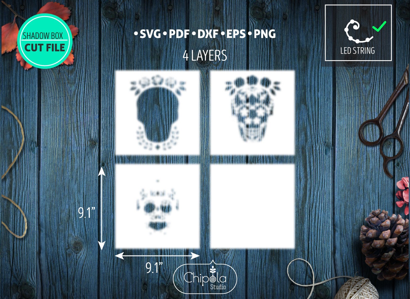 Sugar Skull Shadow Box SVG Day of the Dead Art With LED | Etsy UK