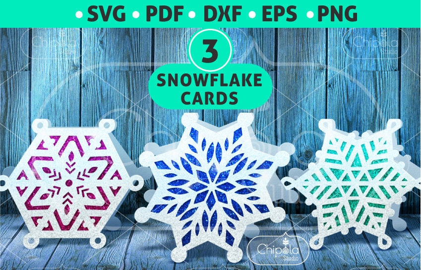 3 Christmas Cards Set Snowflake Cards Templates SVG | Etsy