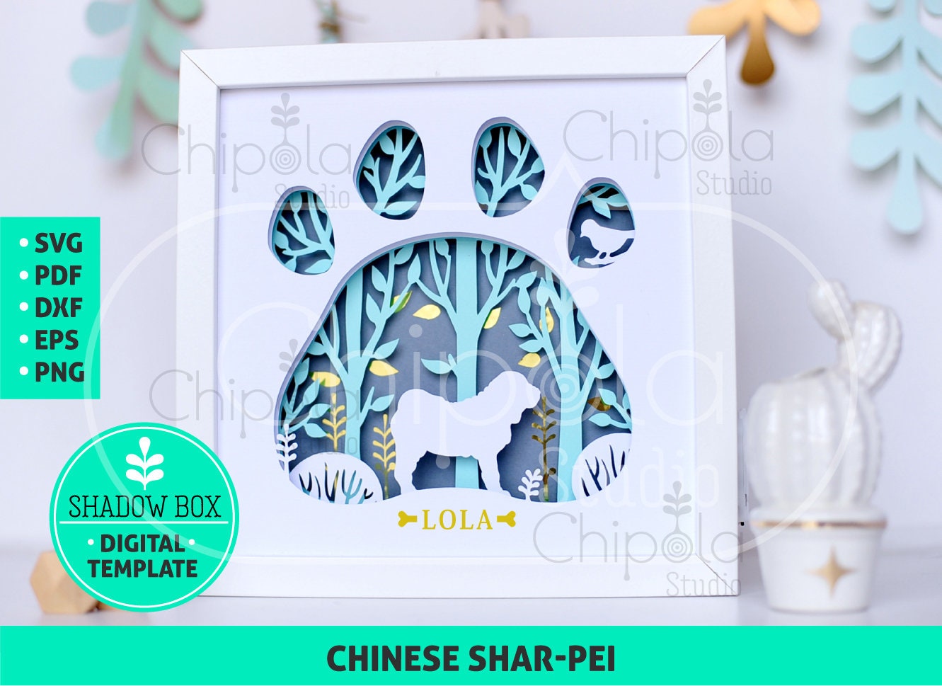 Chinese Shar-pei Dog Breed Shadow Box SVG 3d Papercut SVG | Etsy