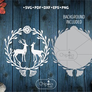 Romantic Deer Wreath SVG Cut File, Wedding Template SVG , Papercut Gift ...