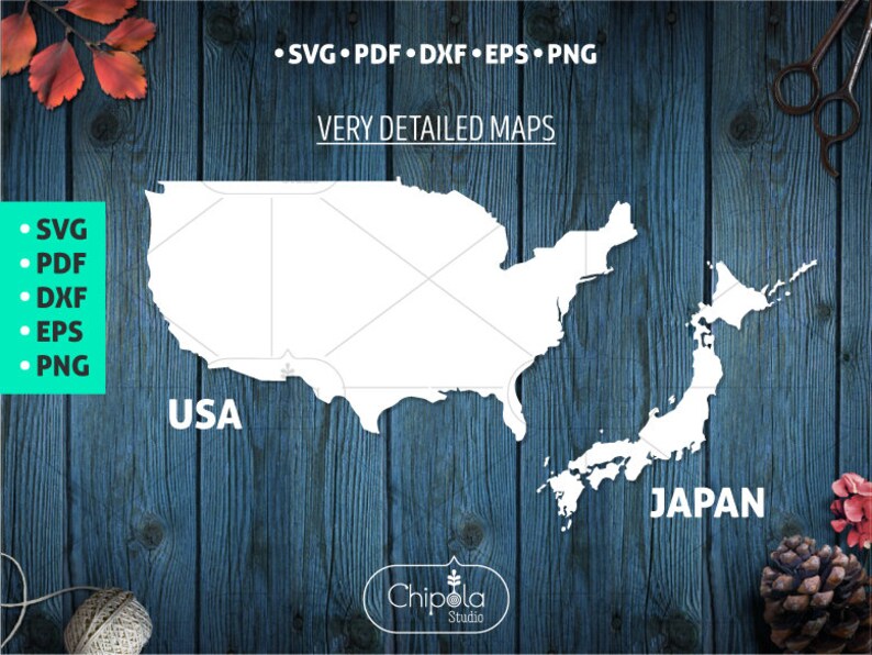 56 Detailed Country Maps SVG Cut File World Map USA Canada | Etsy