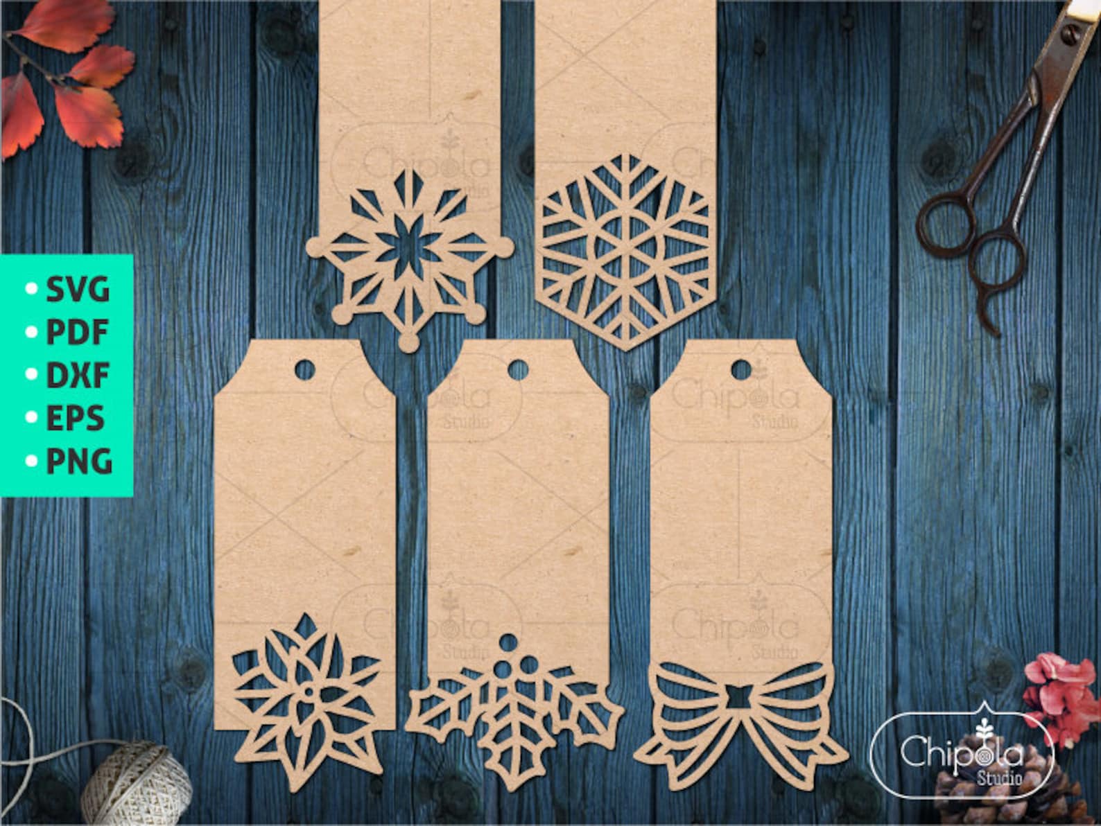 5 Christmas Gift Tags SVG Set Bundle, Labels Cut File Template ...
