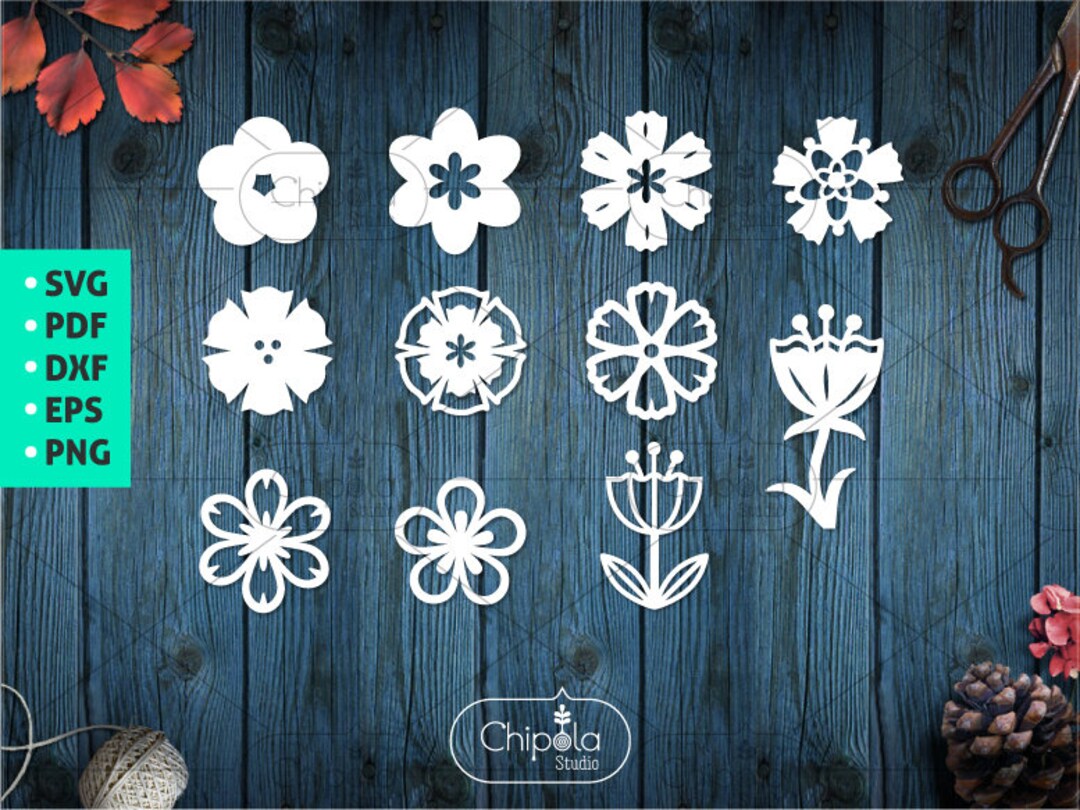 Flowers Bundle SVG Cut File, Flowers Template SVG Set, Decoration Cut ...