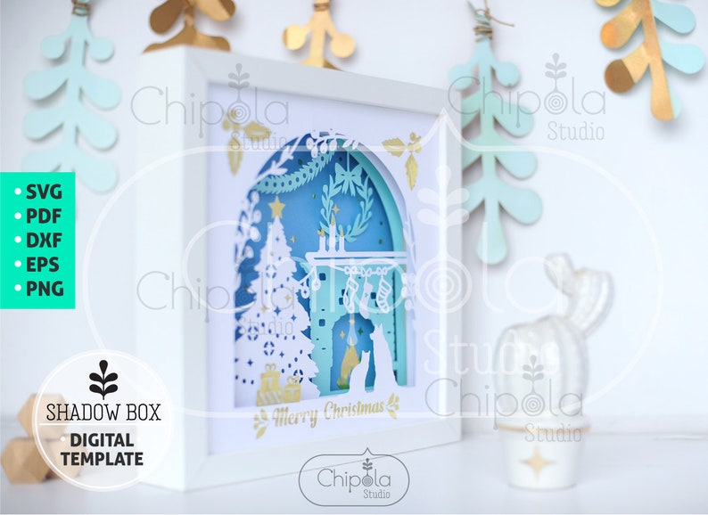 Christmas Scene Shadow Box SVG Tree and Fireplace 3d | Etsy Canada