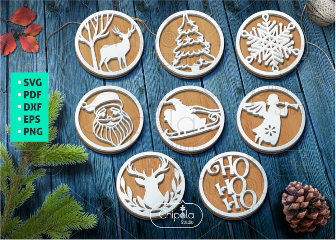 Christmas Round Magnets SVG Set, Winter Ornaments Bundle, Layered ...