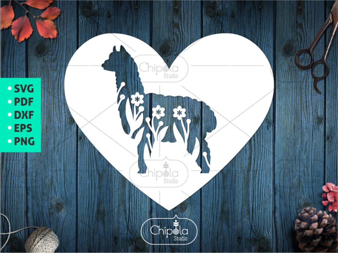 Floral Llama Heart SVG Vector Cut File, Alpaca With Flowers Papercut ...