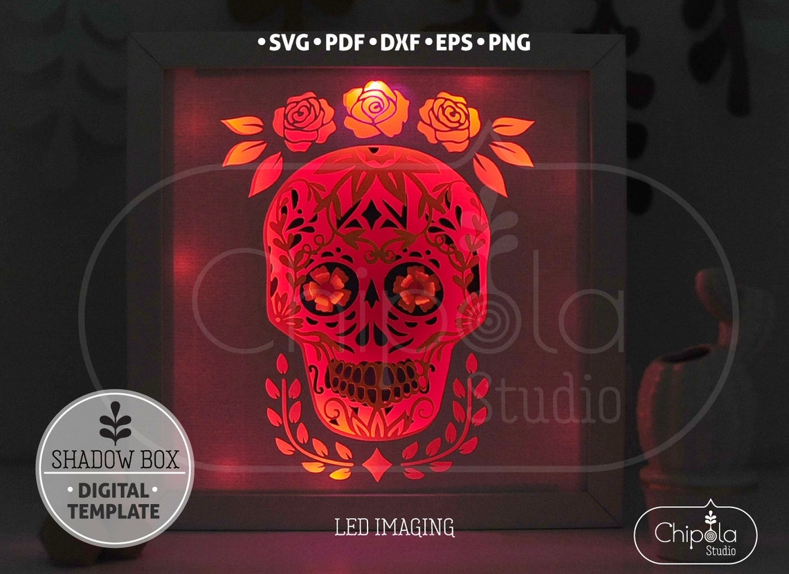 Sugar Skull Shadow Box SVG Day of the Dead Art With LED | Etsy UK