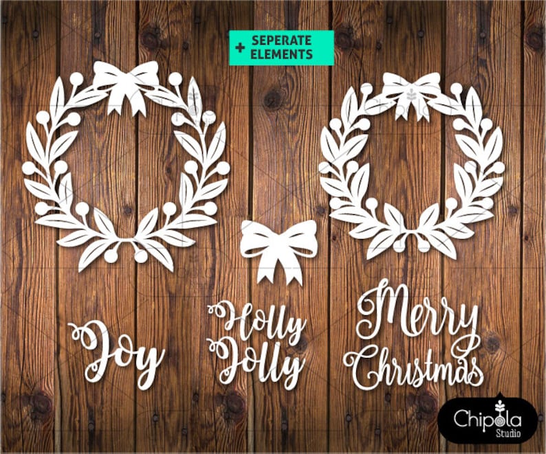 Christmas Wreath SVG Cut File, Holly Jolly, Joy, Merry Christmas ...