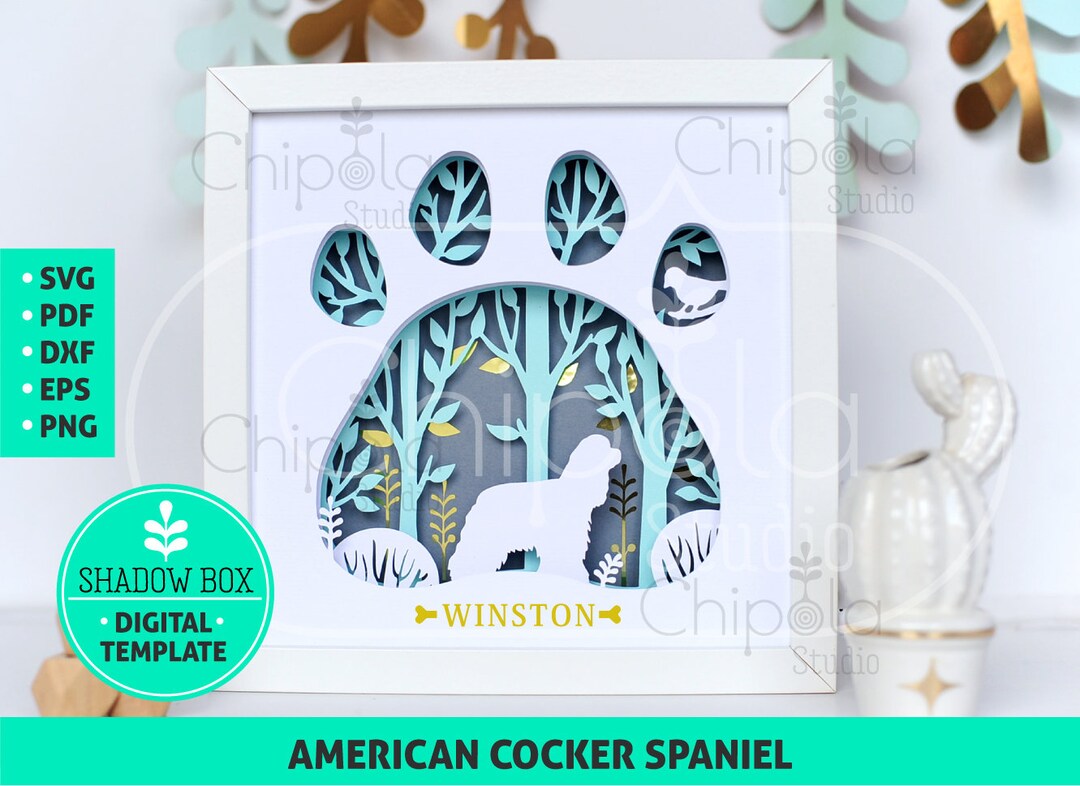 American Cocker Spaniel Dog Shadow Box SVG, 3d Papercut SVG, Layered ...