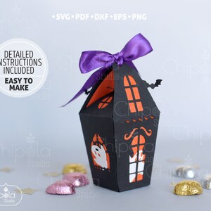 Haunted House Halloween Favor Box SVG, 3D Paper Model Template Treat ...