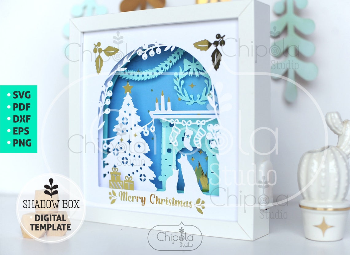 Christmas Scene Shadow Box SVG Tree and Fireplace 3d | Etsy