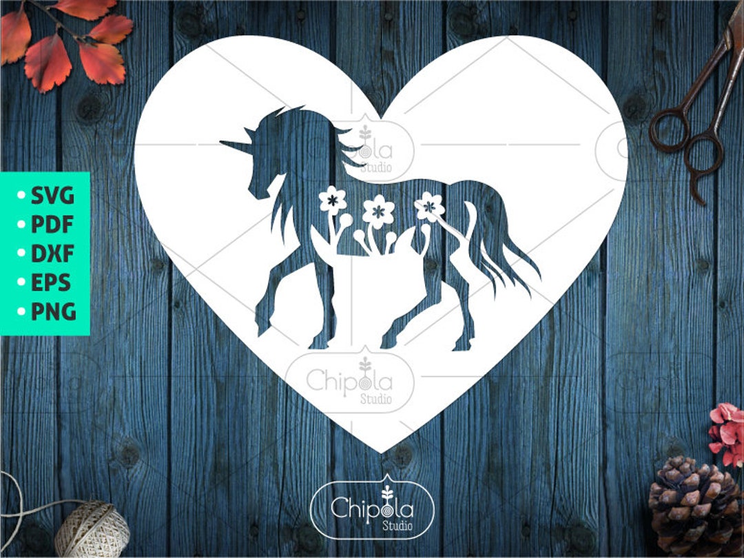 Unicorn Floral Heart SVG Vector Cut File, Floral Heart Papercut, Laser ...