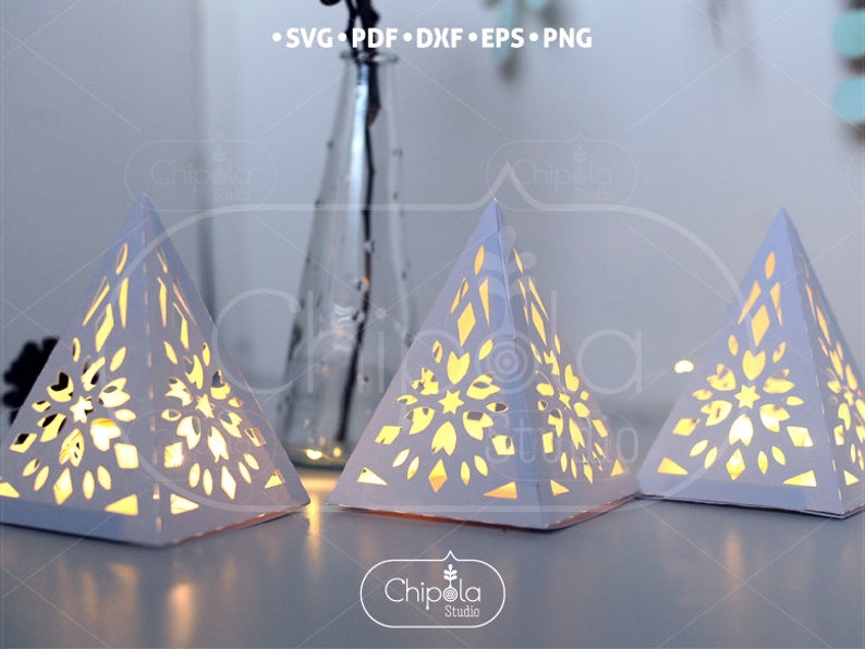 Centerpiece Decoration SVG, 3D Pyramid Lantern, Geometric Paper Model ...