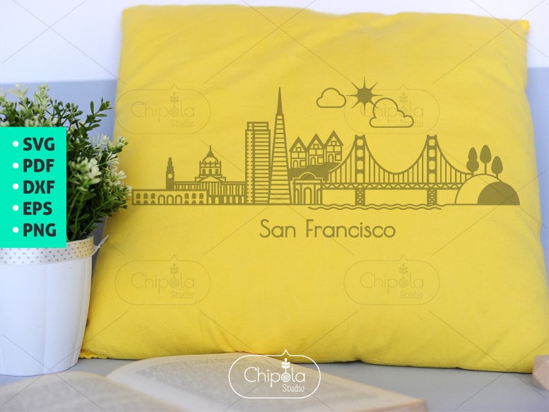 San Francisco Skyline SVG Vector Cut File, Golden Gate Bridge Cityscape ...