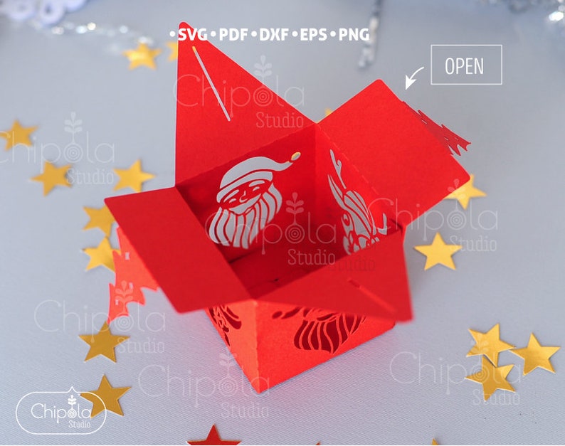 Christmas Santa Favor Box SVG, 3D Paper Model Template With Santa and ...