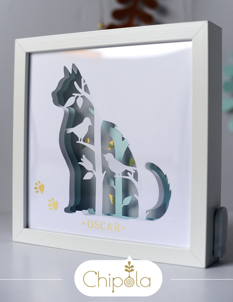 Cat Shadow Box SVG 3d papercut SVG modello di carta a strati | Etsy