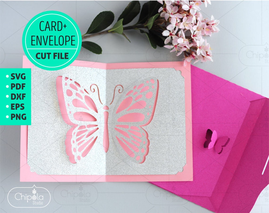 Butterfly Card With Envelope SVG Template Butterflies Card | Etsy