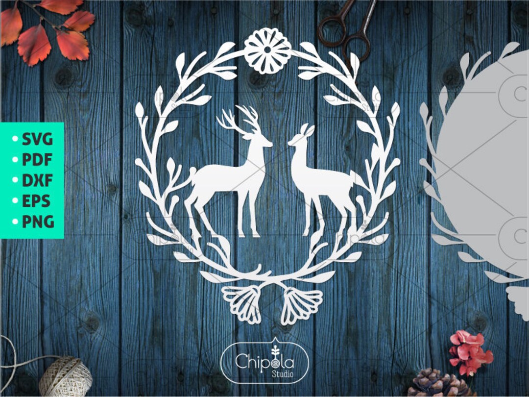 Romantic Deer Wreath SVG Cut File, Wedding Template SVG , Papercut Gift ...