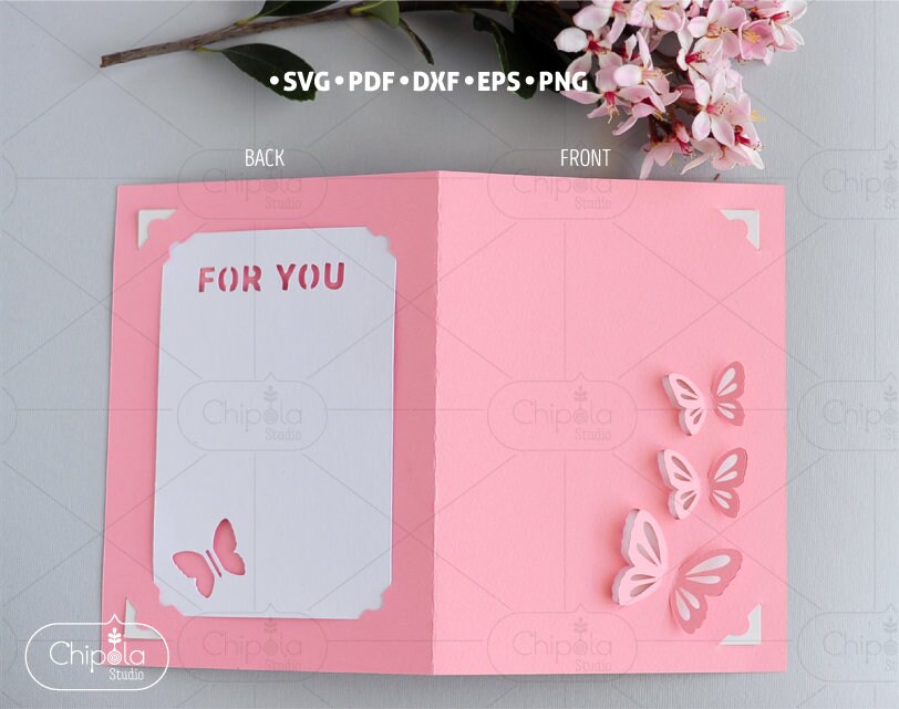 Butterfly Card With Envelope SVG Template, Butterflies Card Cut File ...