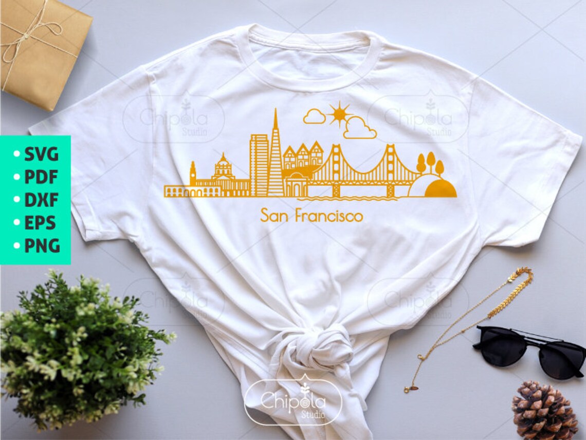 San Francisco Skyline SVG Vector Cut File, Golden Gate Bridge Cityscape ...