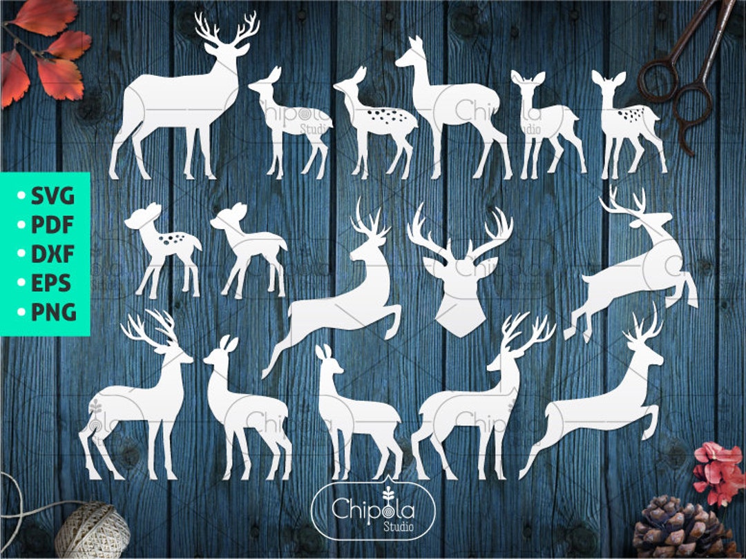 Deer Family Bundle SVG Set Vector Cut File, Deer Papercut, Elk, Buck ...