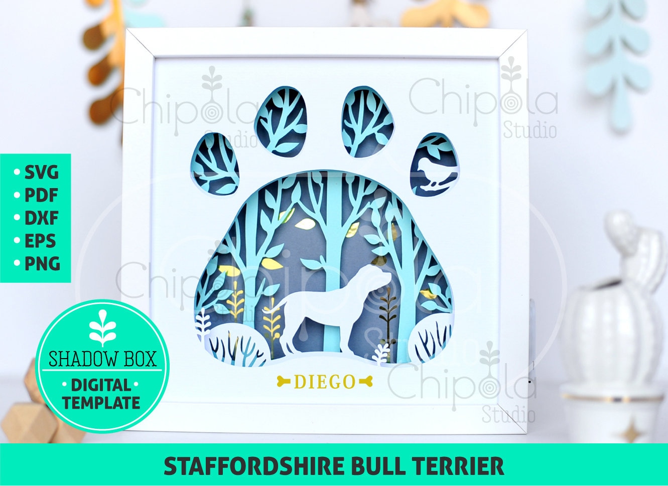 Staffordshire Bull Terrier Dog Breed Shadow Box SVG, 3d Papercut SVG ...