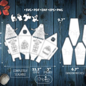 Haunted House Halloween Favor Box SVG, 3D Paper Model Template Treat ...