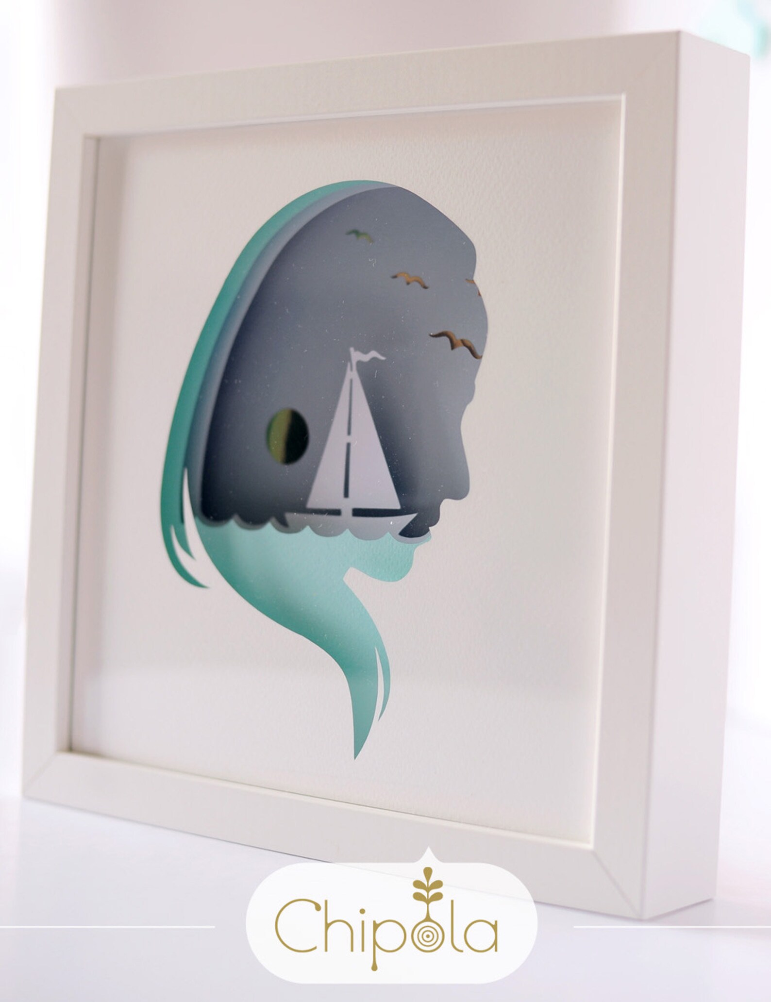 Woman Portrait Sea Shadow Box SVG, 3d Papercut SVG, Layered Paper Art Template, Scroll Saw ...
