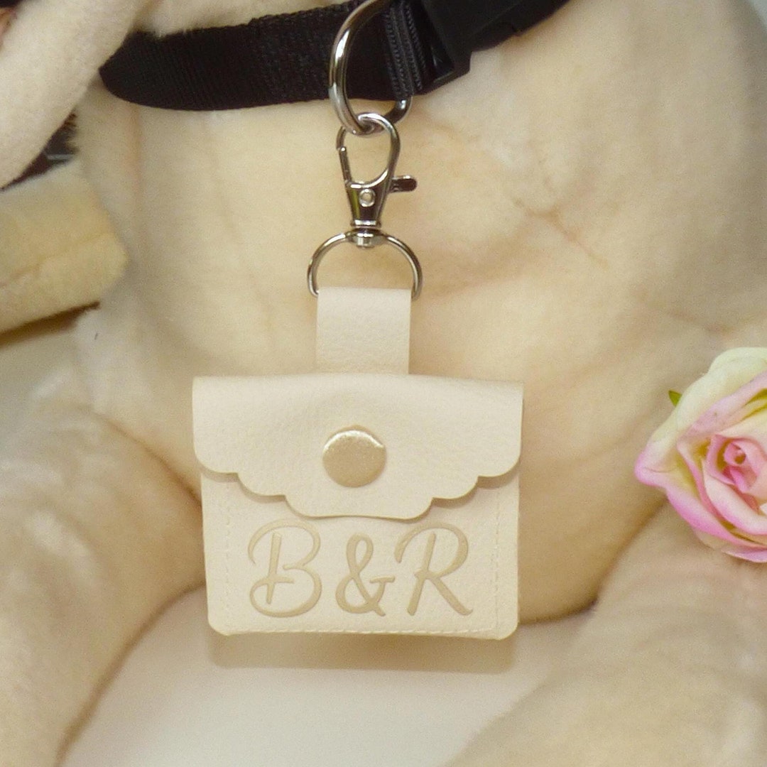 Champagne Wedding Ring Pouch, Clips to Dog Collar, Faux Leather Wedding ...