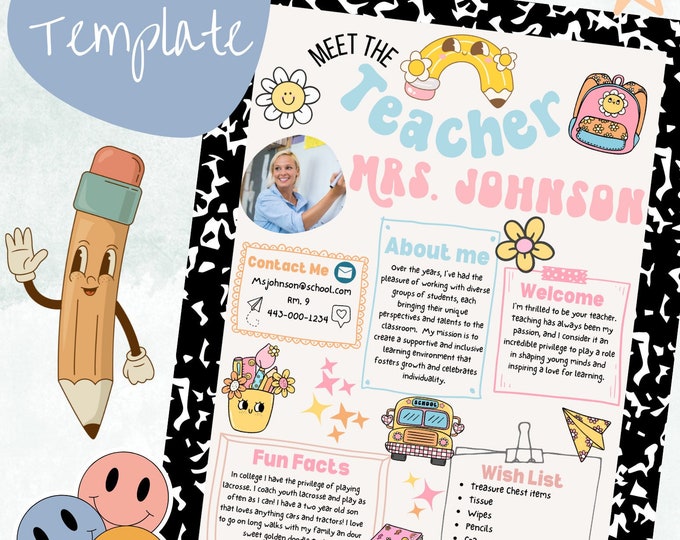 Editable Retro Meet the Teacher Template, Back to School, Teacher Info ...