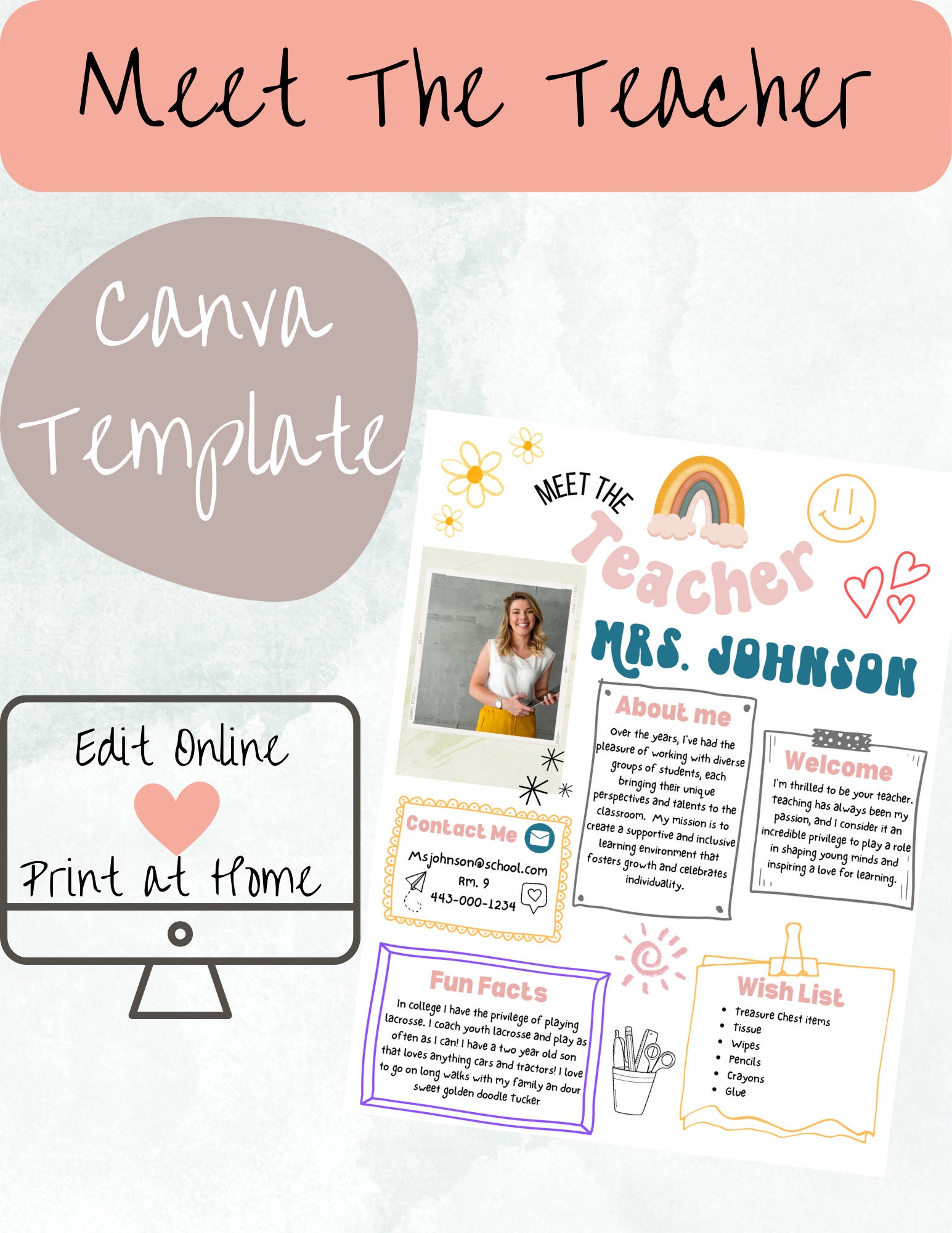 Editable Retro Meet the Teacher Template Back to School - Etsy Australia