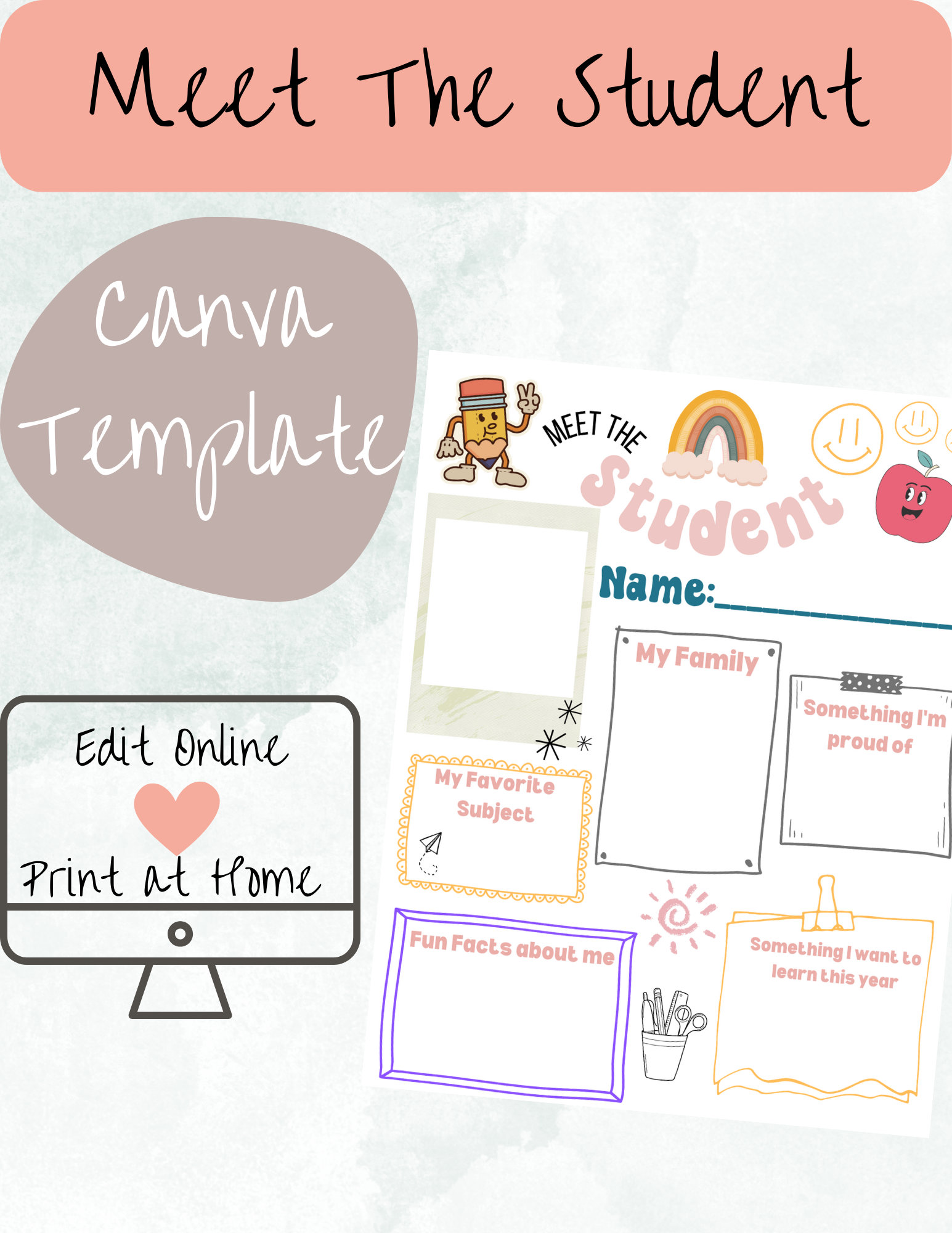 Editable Retro Meet the Student Template, Student Survey, Back to ...