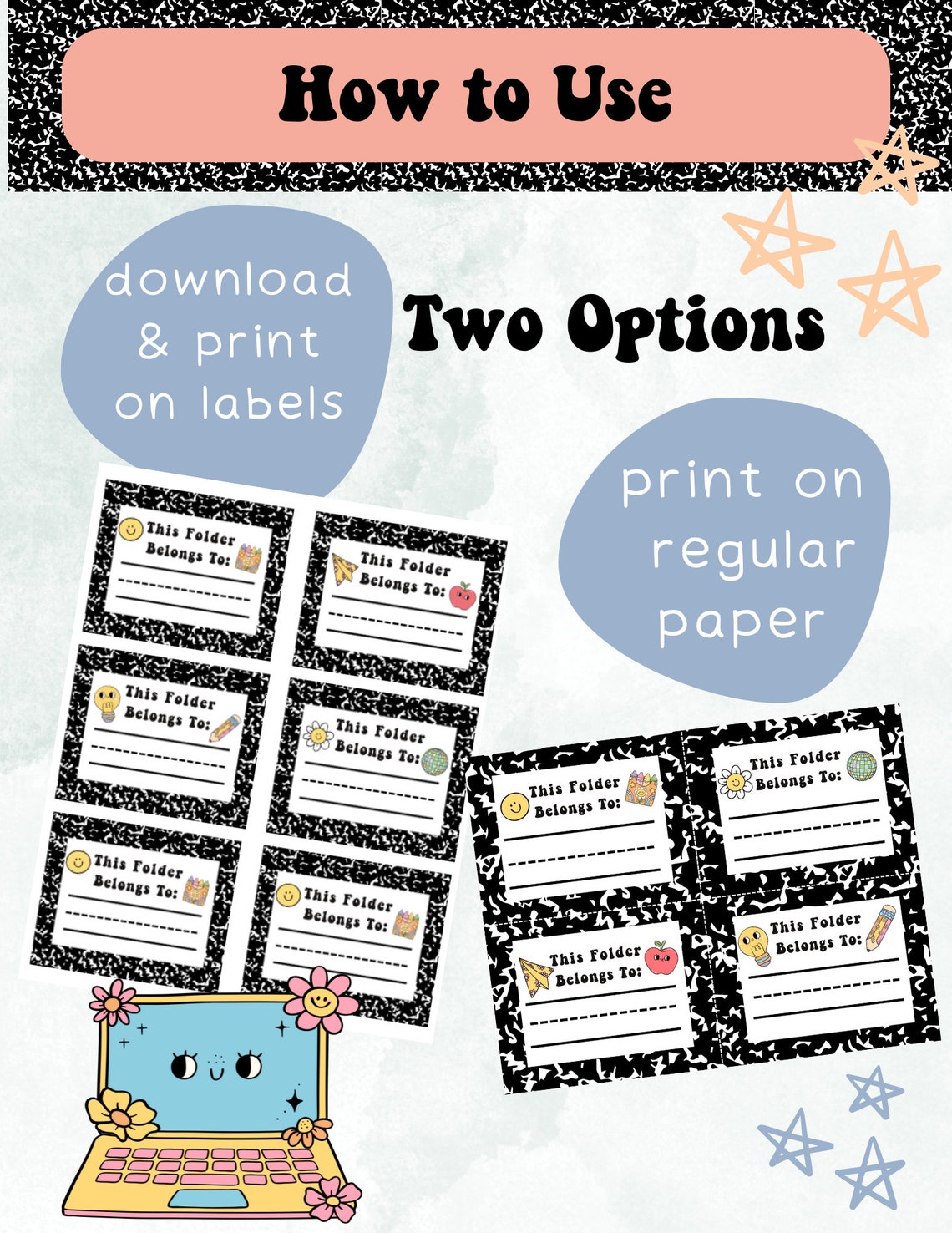 Editable Retro Name Labels Template, Locker, Back to School, Student ...