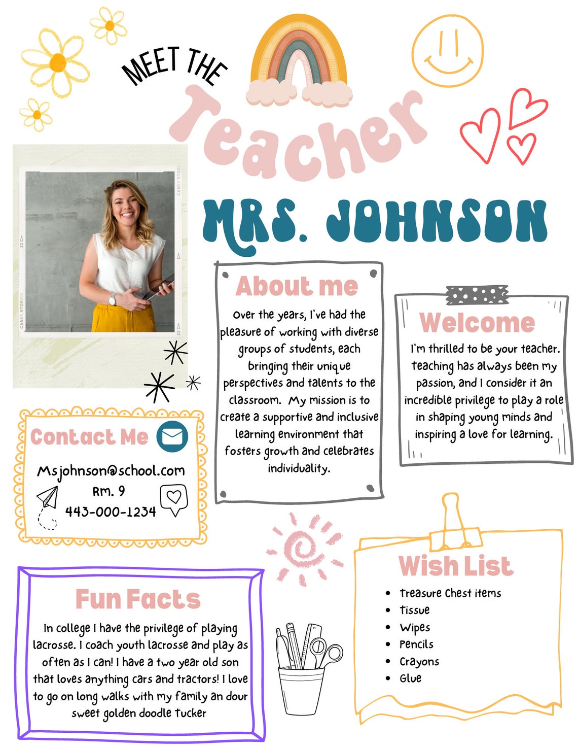 Editable Retro Meet the Teacher Template, Back to School, Teacher Info ...