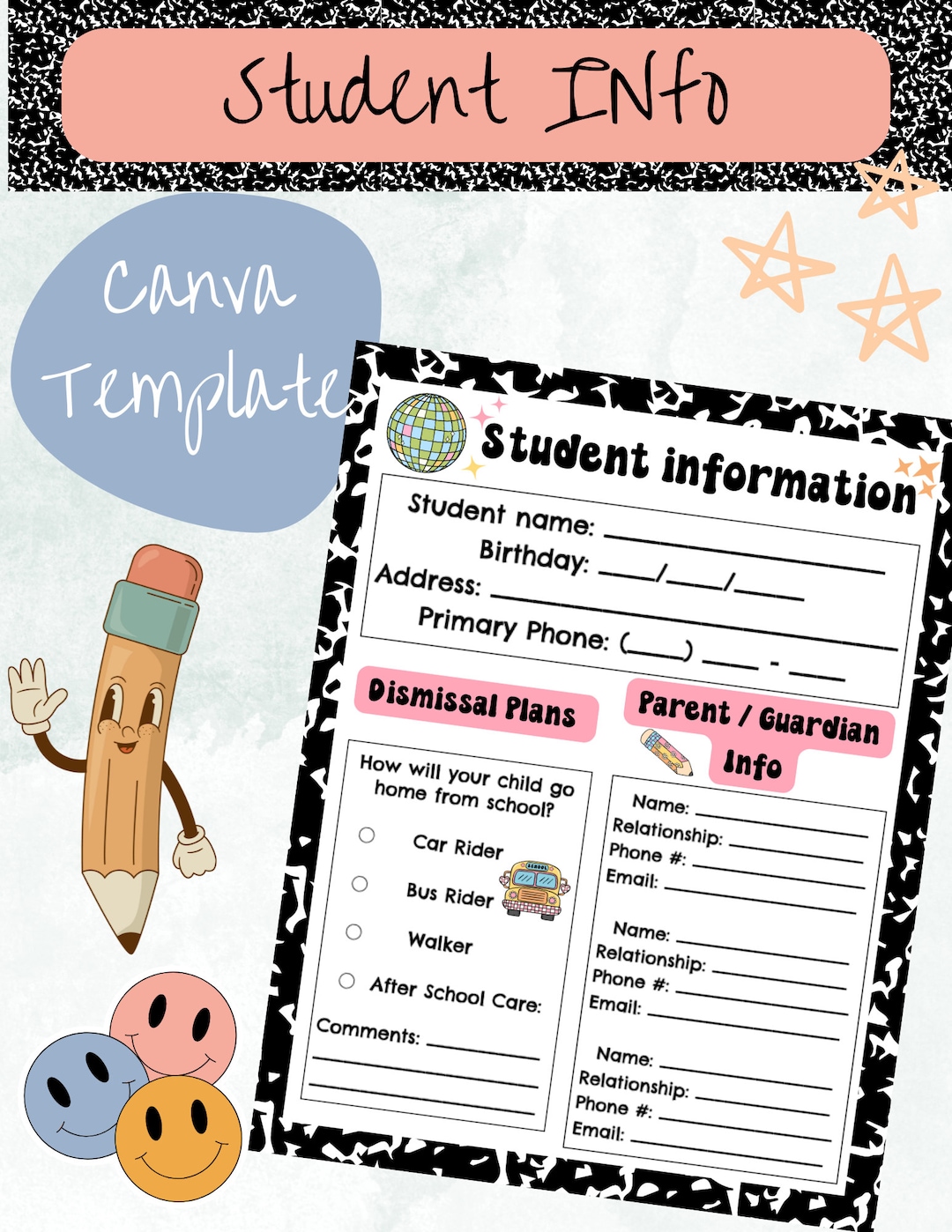 Retro Student Information Sheet, Student Survey, Back to School ...