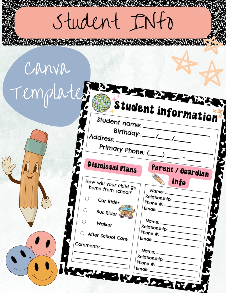 Retro Student Information Sheet, Student Survey, Back to School ...