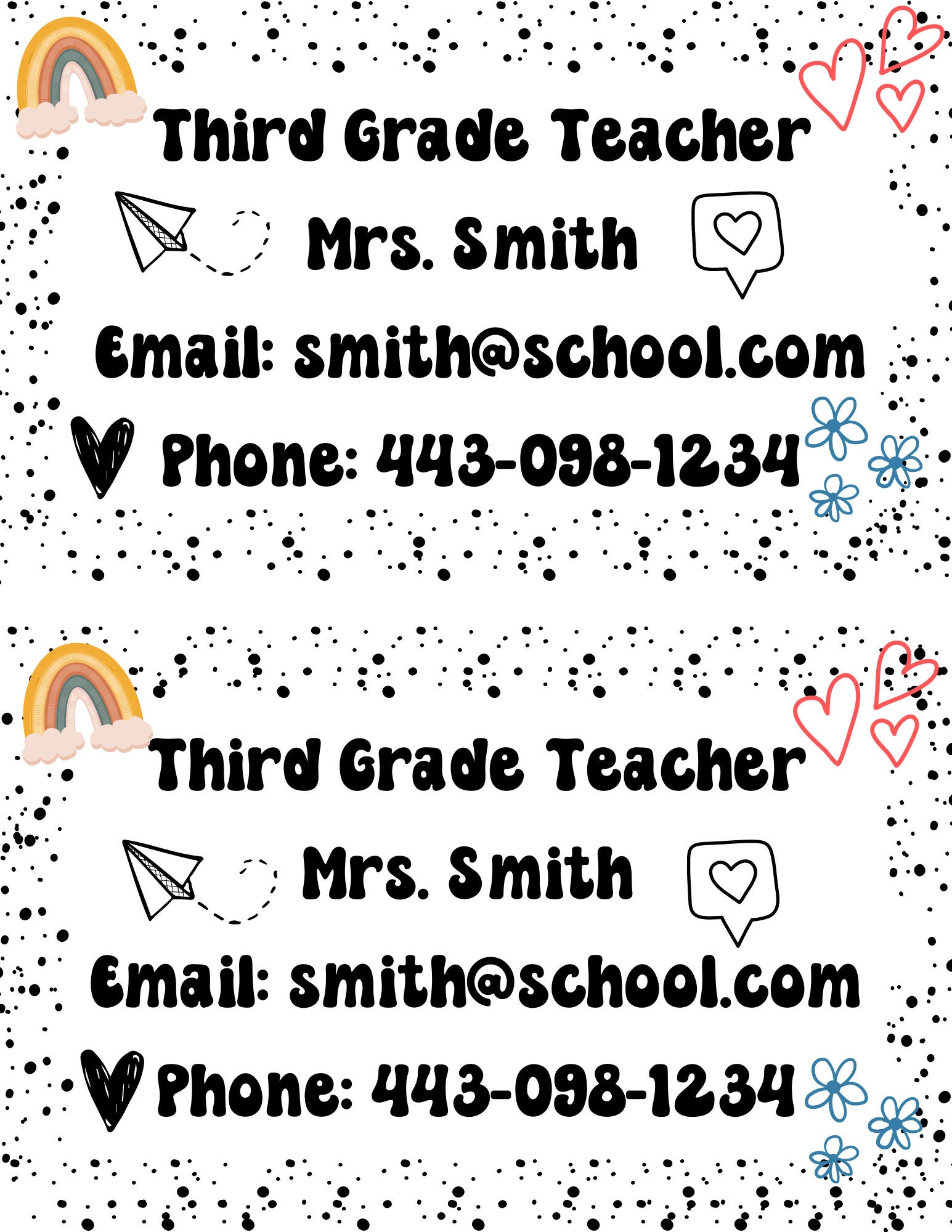 Editable Retro Teacher Info Template, Back to School, Printable ...