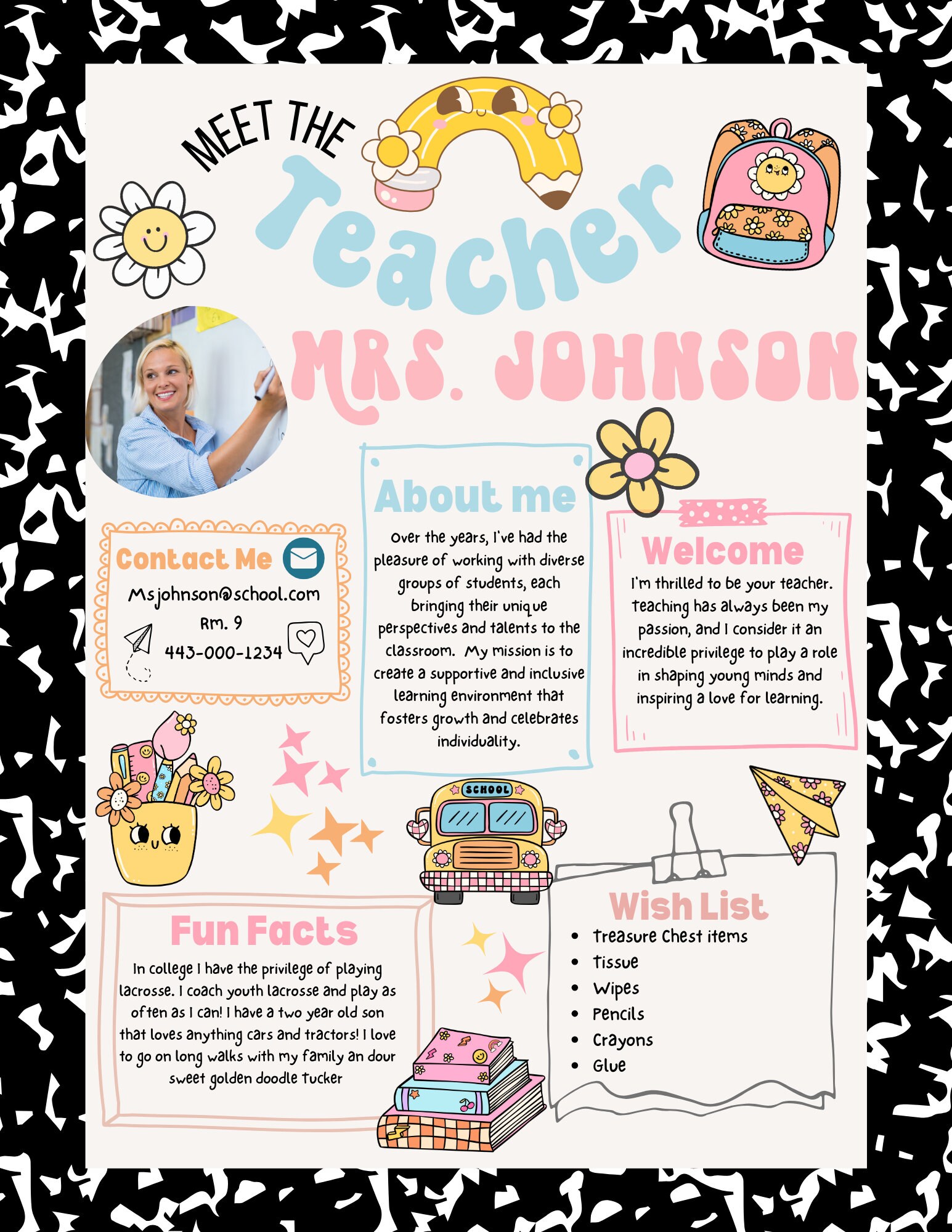 Editable Retro Meet the Teacher Template, Back to School, Teacher Info ...