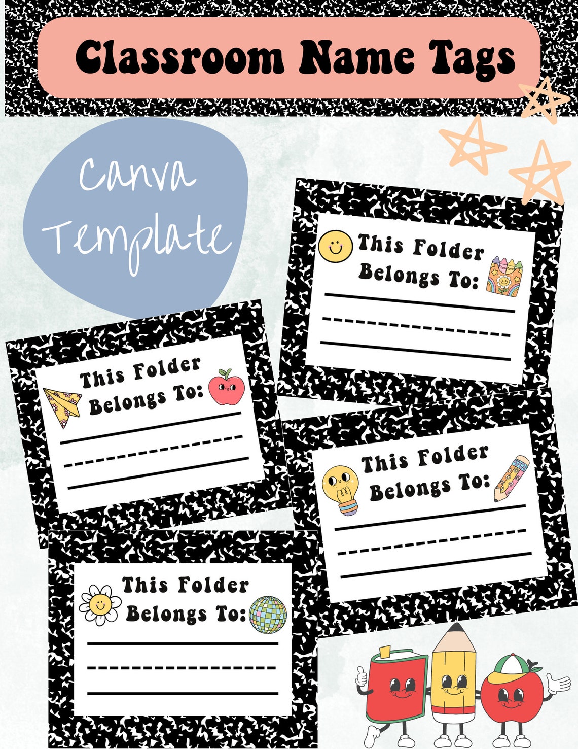 Editable Retro Name Labels Template, Locker, Back to School, Student ...