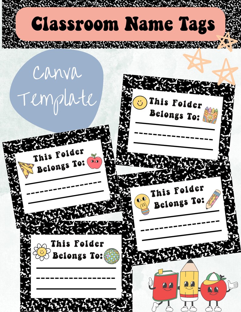 Editable Retro Name Labels Template, Locker, Back to School, Student ...