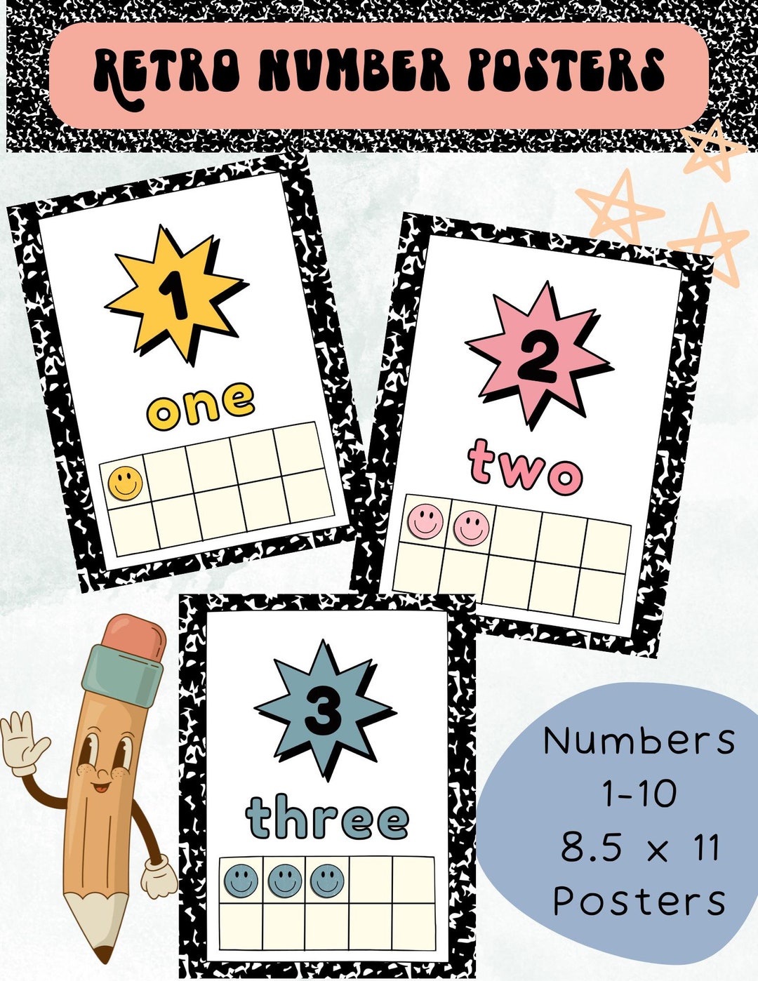 Retro Number Posters, Back to School, Teacher Info Printable ...