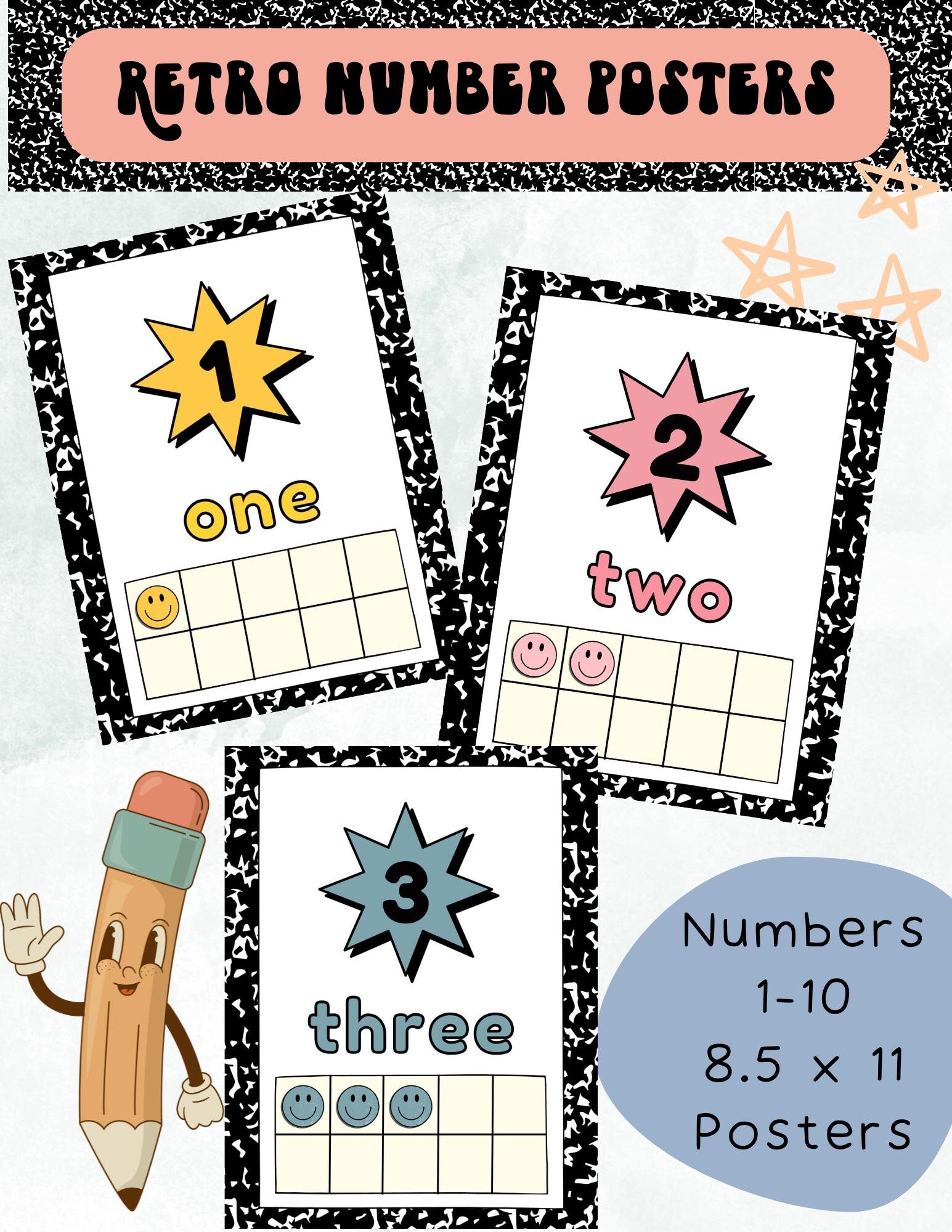 Retro Number Posters, Back to School, Teacher Info Printable ...