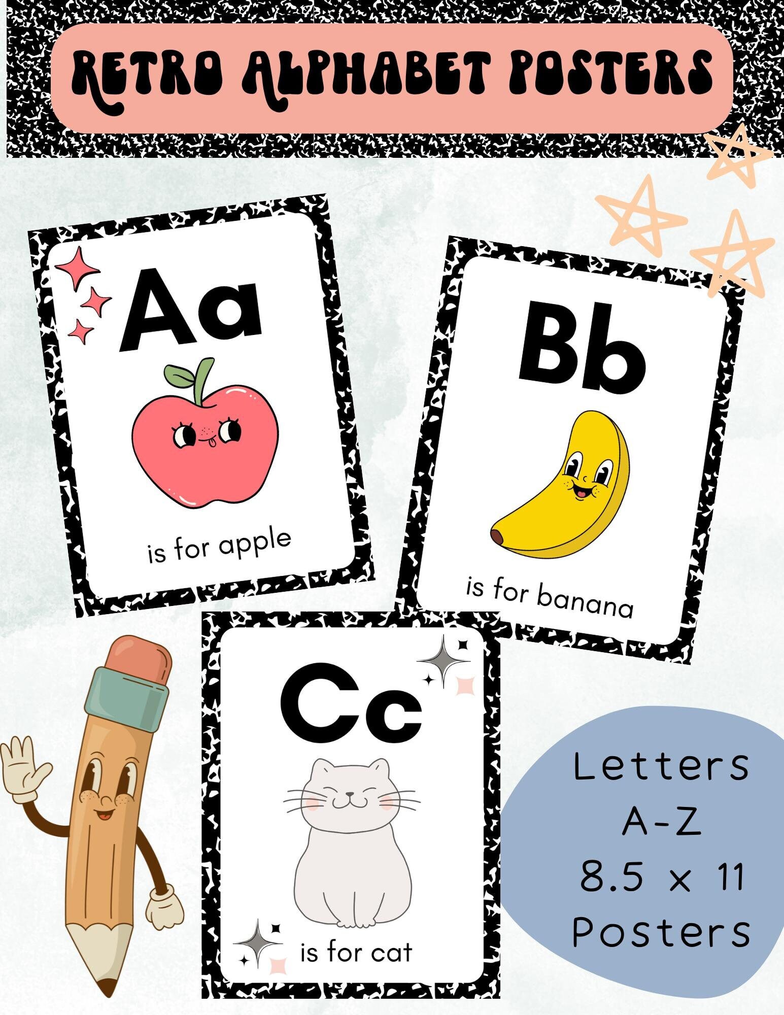 Retro Alphabet Posters, Back to School, Teacher Info Printable ...