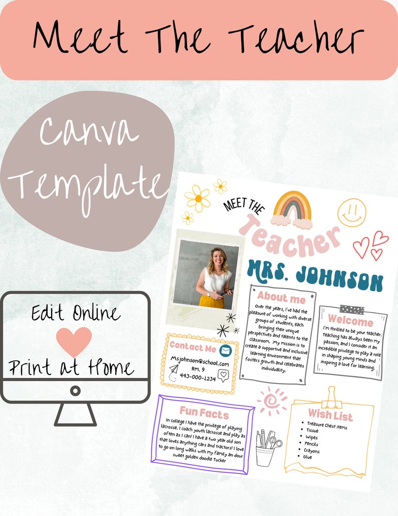 Editable Retro Meet the Teacher Template, Back to School, Teacher Info ...
