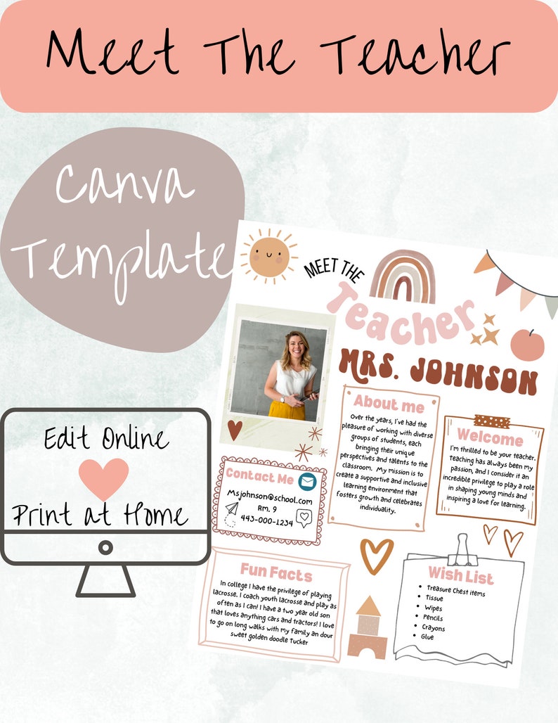 Editable Boho Meet the Teacher Template, Back to School, Teacher Info ...
