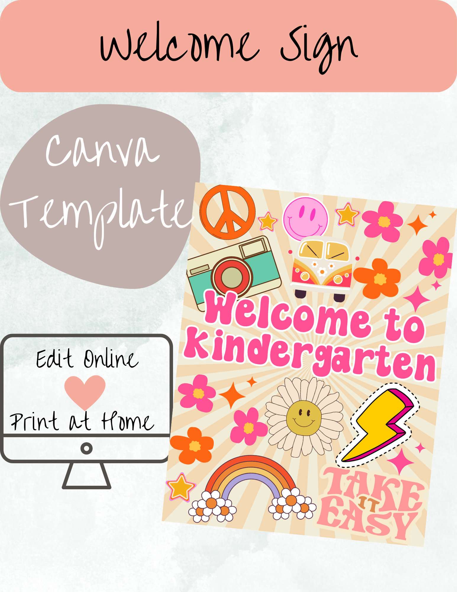 Editable Retro Welcome Sign, Back to School, Class Decor, Printable ...